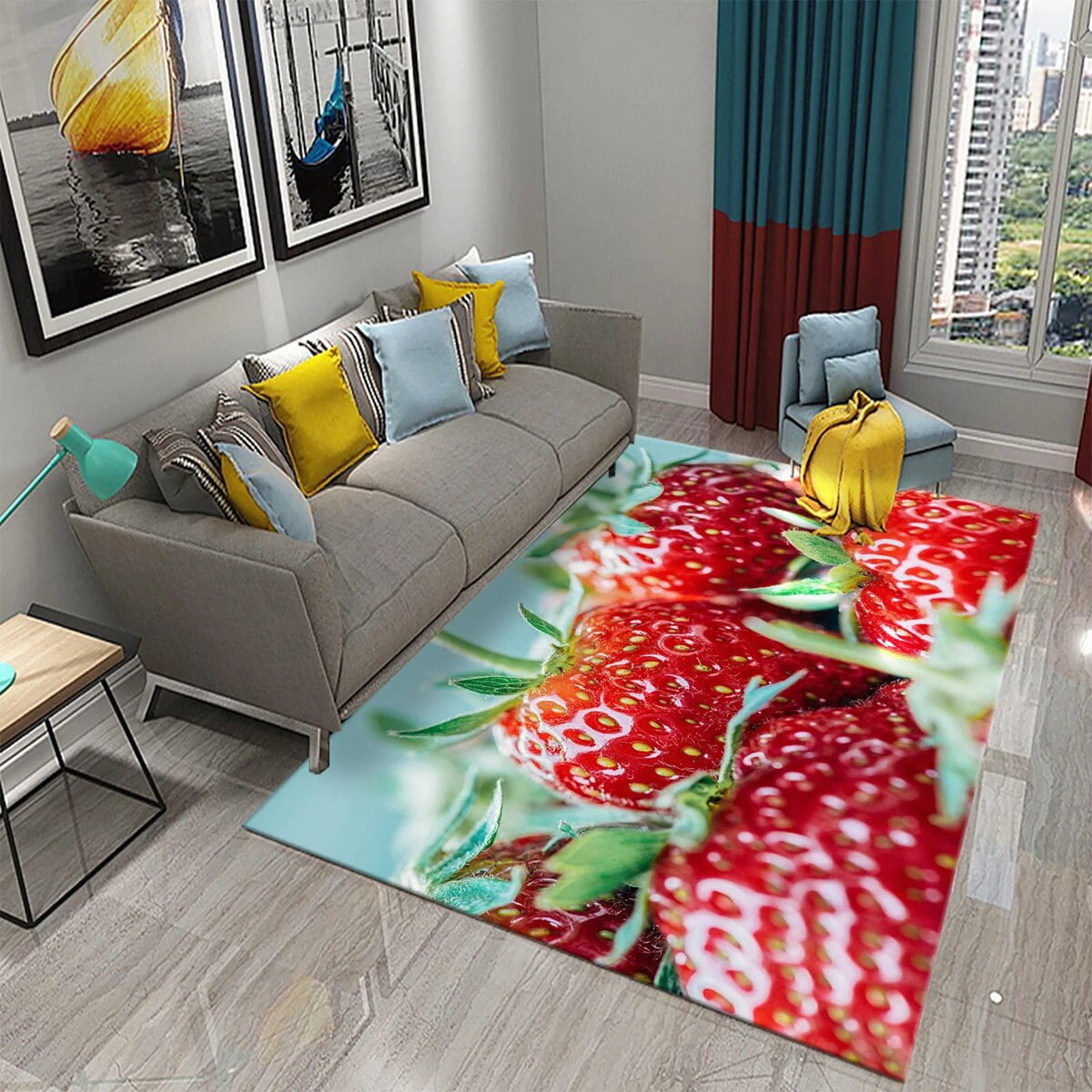 Large Carpet Red Strawberry Rug Sweet Fruit Carpet Water Splash Print ...