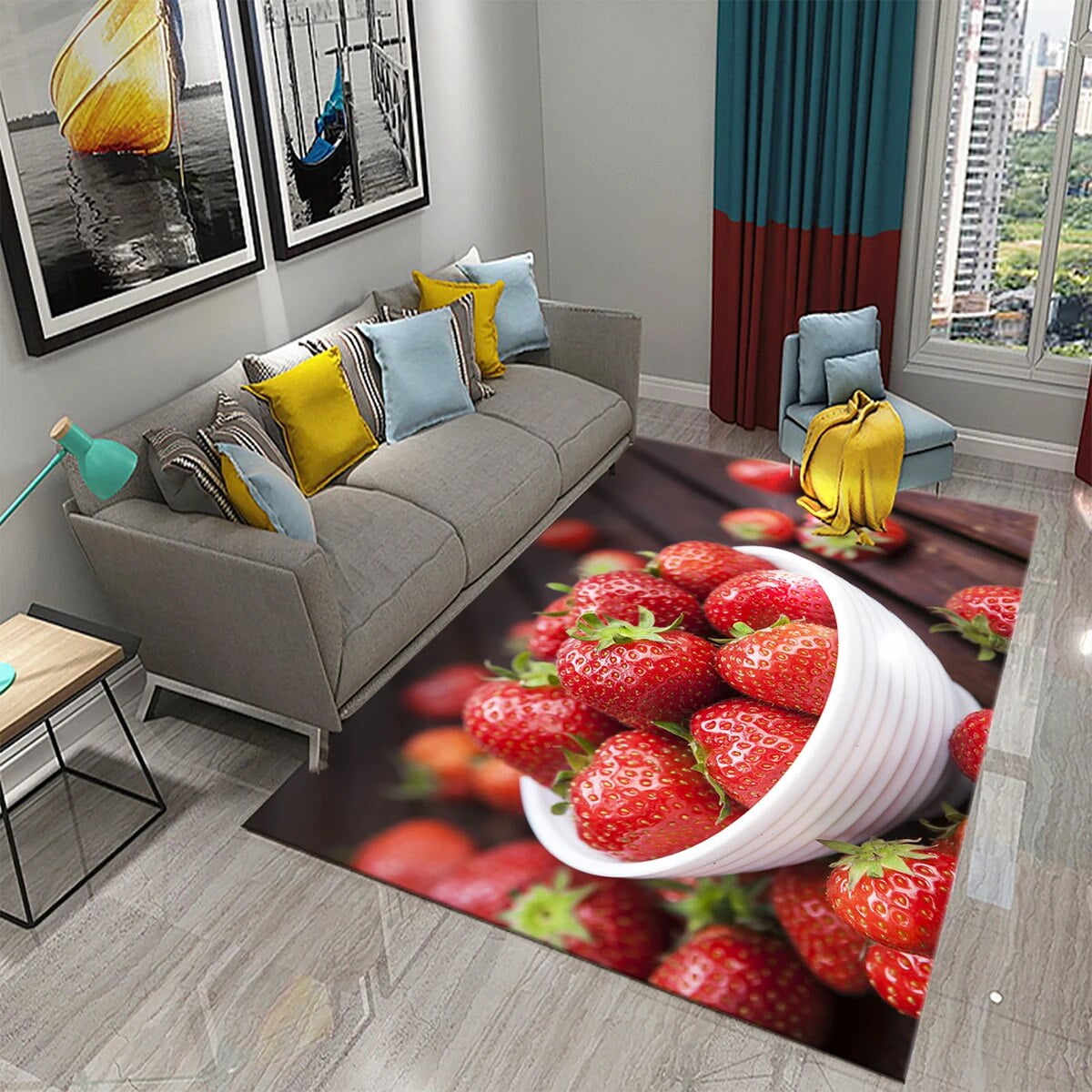 Large Carpet Red Strawberry Rug Sweet Fruit Carpet Water Splash Print ...