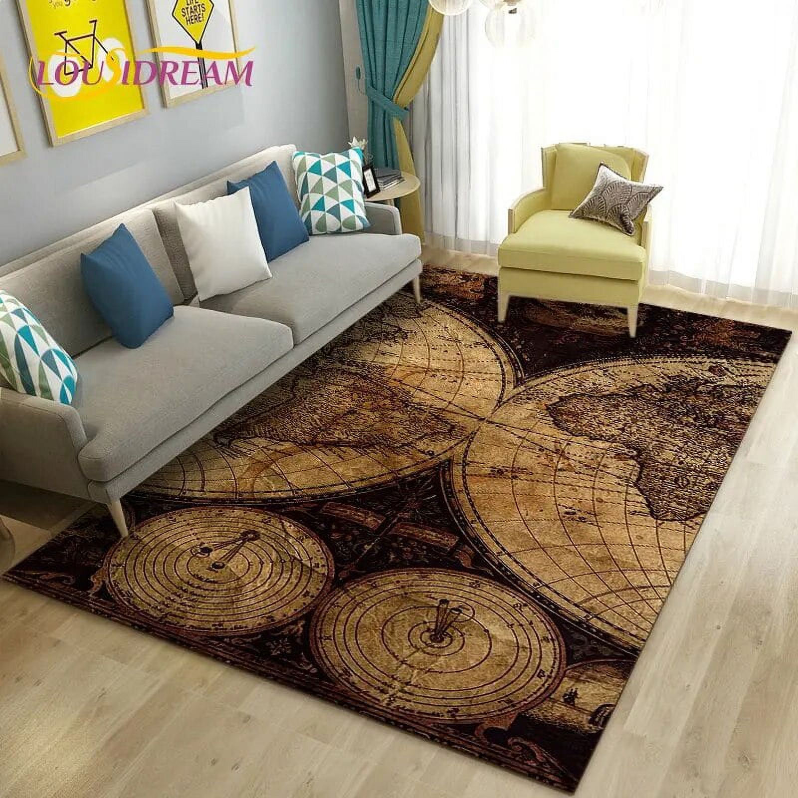 Large Carpet Retro Compass Vintage World Map Area Rug Carpet Rug for ...