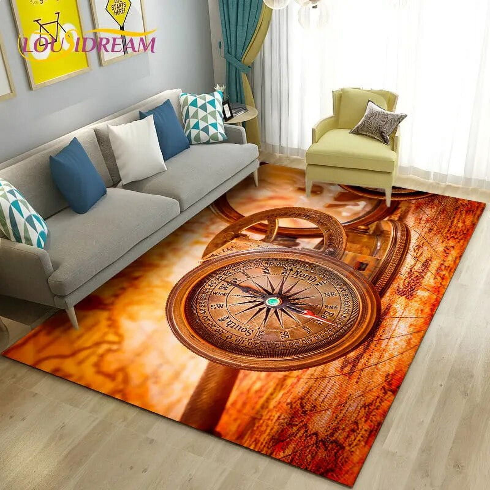 Large Carpet Retro Compass Vintage World Map Area Rug Carpet Rug for ...