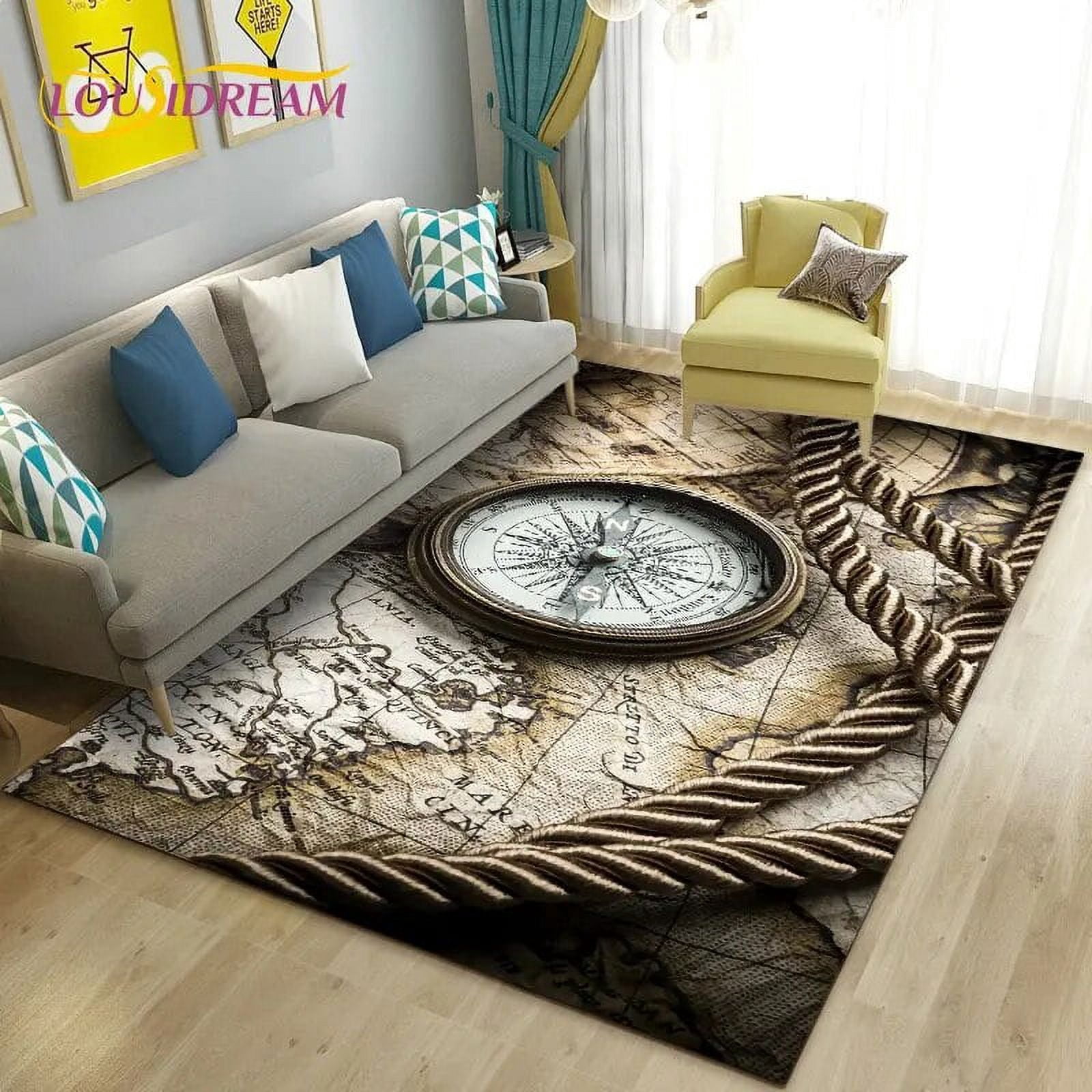 Large Carpet Retro Compass Vintage World Map Area Rug Carpet Rug for ...
