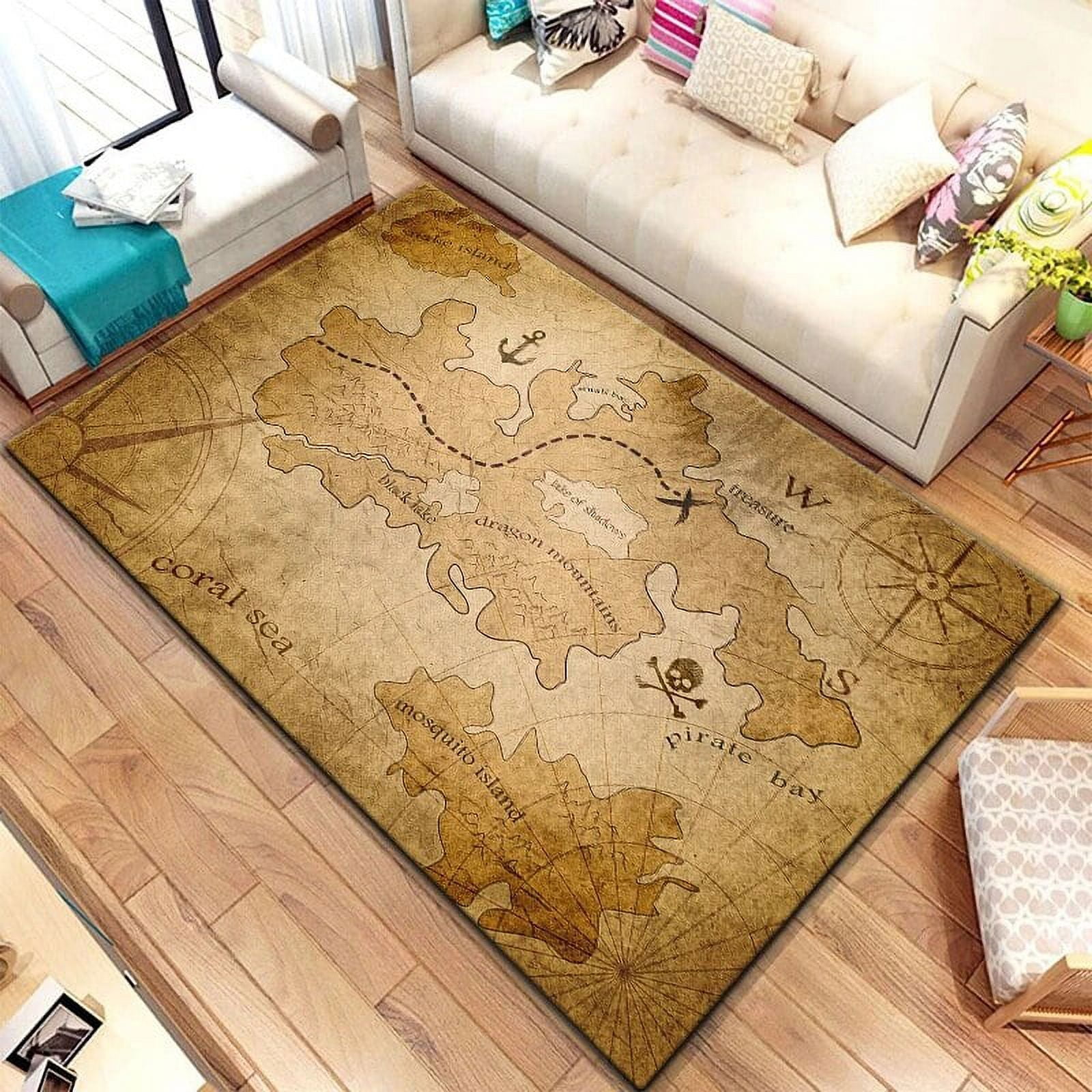 Large Carpet Retro Navigation Map Pattern rative Square Rug Modern ...