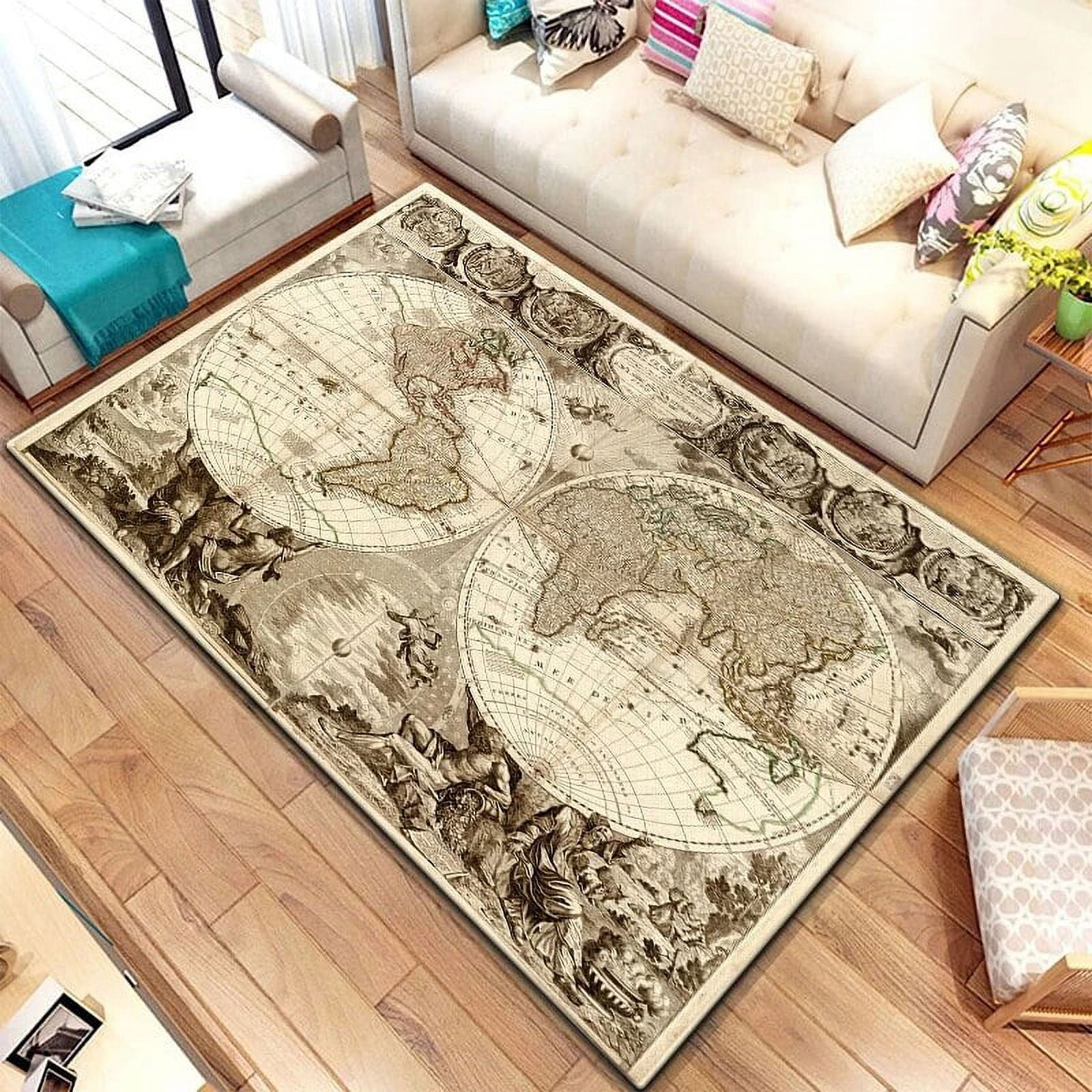 Large Carpet Retro Navigation Map Pattern rative Square Rug Modern ...