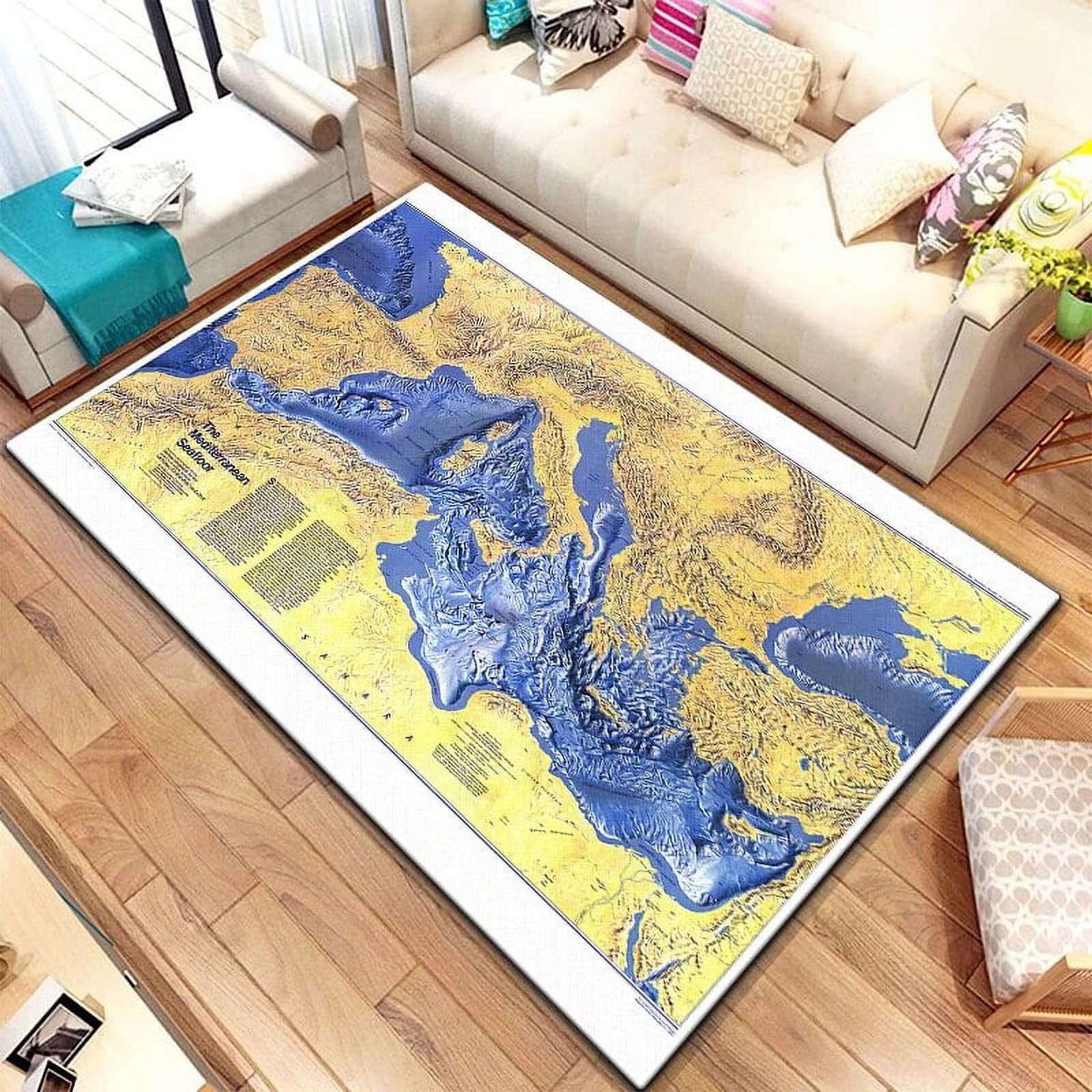 Large Carpet Retro Navigation Map Pattern rative Square Rug Modern ...