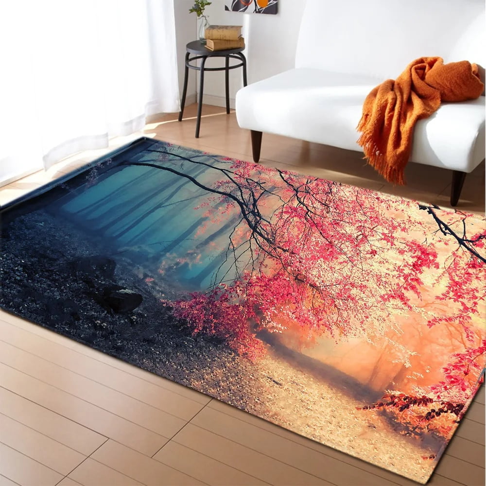 Large Carpet Sea Beach Tree Flower Pattern Carpet Home Hallway Bedside ...