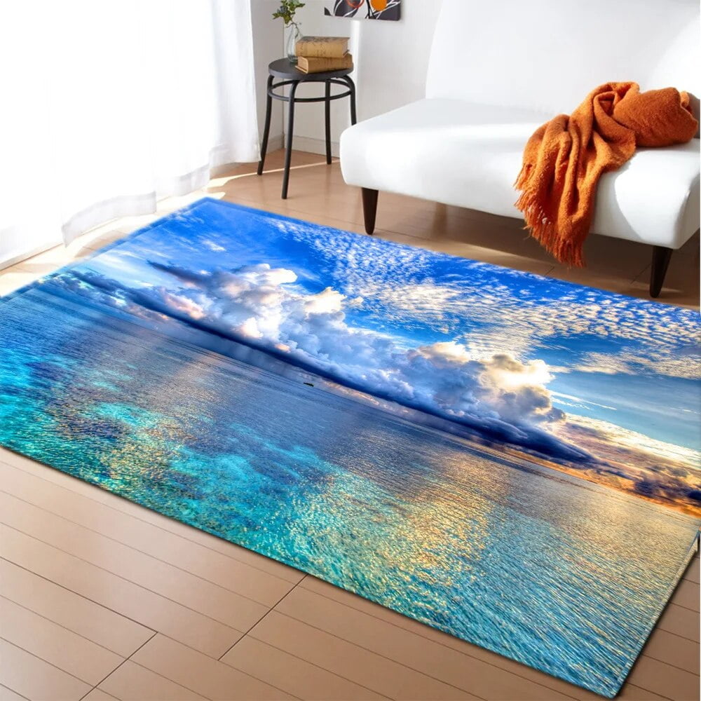 Large Carpet Sea Beach Tree Flower Pattern Carpet Home Hallway Bedside ...