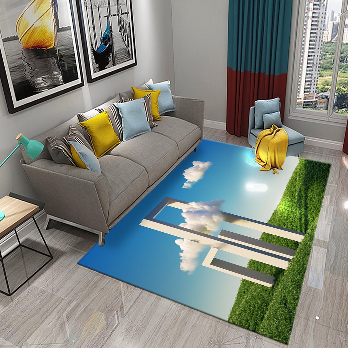 Large Carpet Summer Holiday Carpet Blue Ocean Scenery Rug Teens Cartoon ...