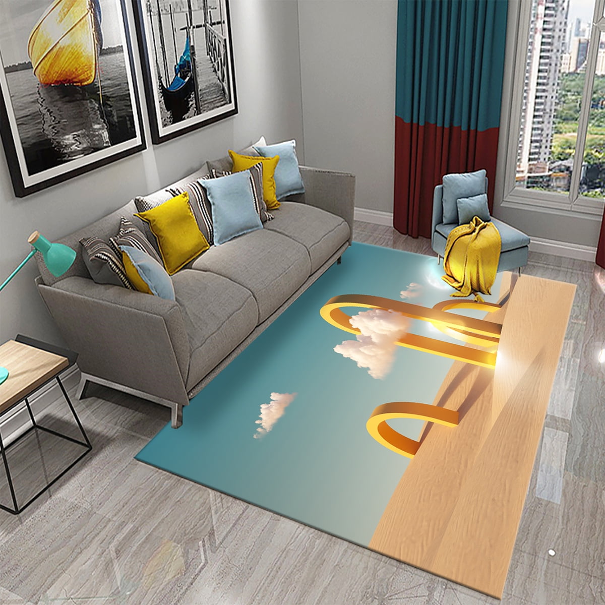 Large Carpet Summer Holiday Carpet Blue Ocean Scenery Rug Teens Cartoon ...