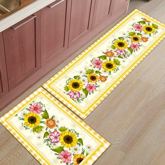 Large Carpet Sunflower Blossoms Yellow Flower Carpet Anti-slip Kitchen ...