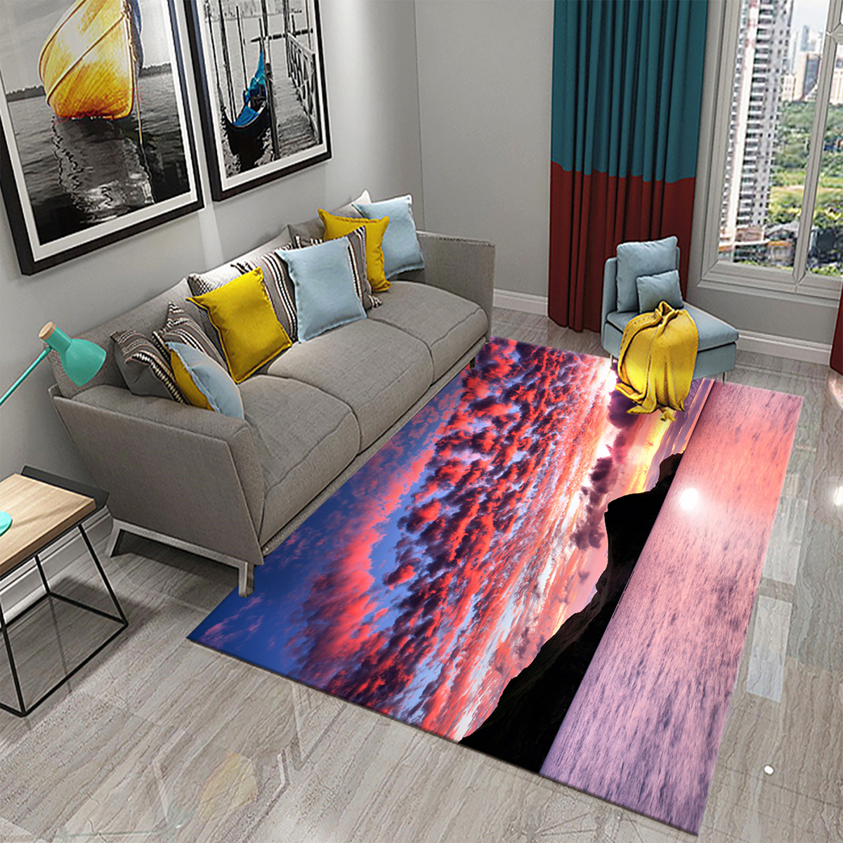Large Carpet Sunset Beach Landscape Tropical Plant Printing ration of ...