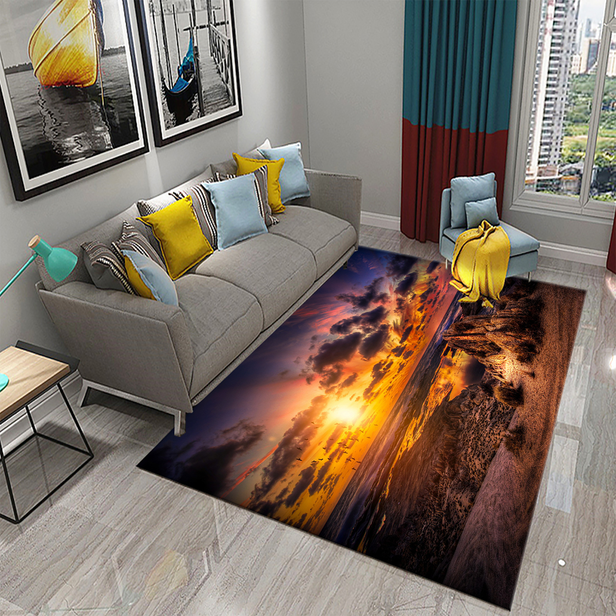 Large Carpet Sunset Beach Landscape Tropical Plant Printing ration of ...