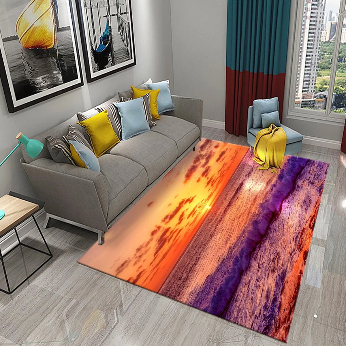 Large Carpet Sunset Landscape Carpet Red Evening Glow Rug Cute ...