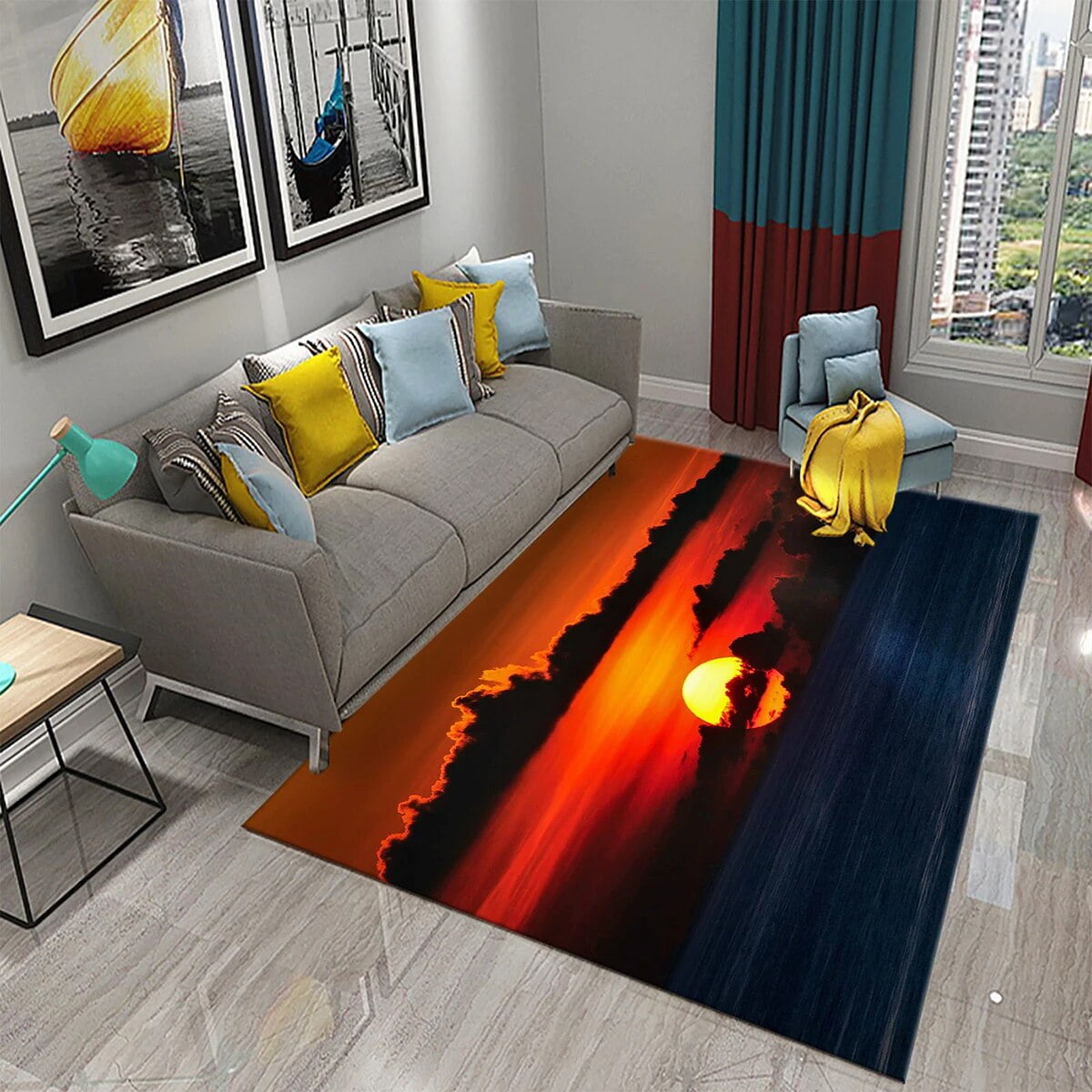 Large Carpet Sunset Landscape Carpet Red Evening Glow Rug Cute ...