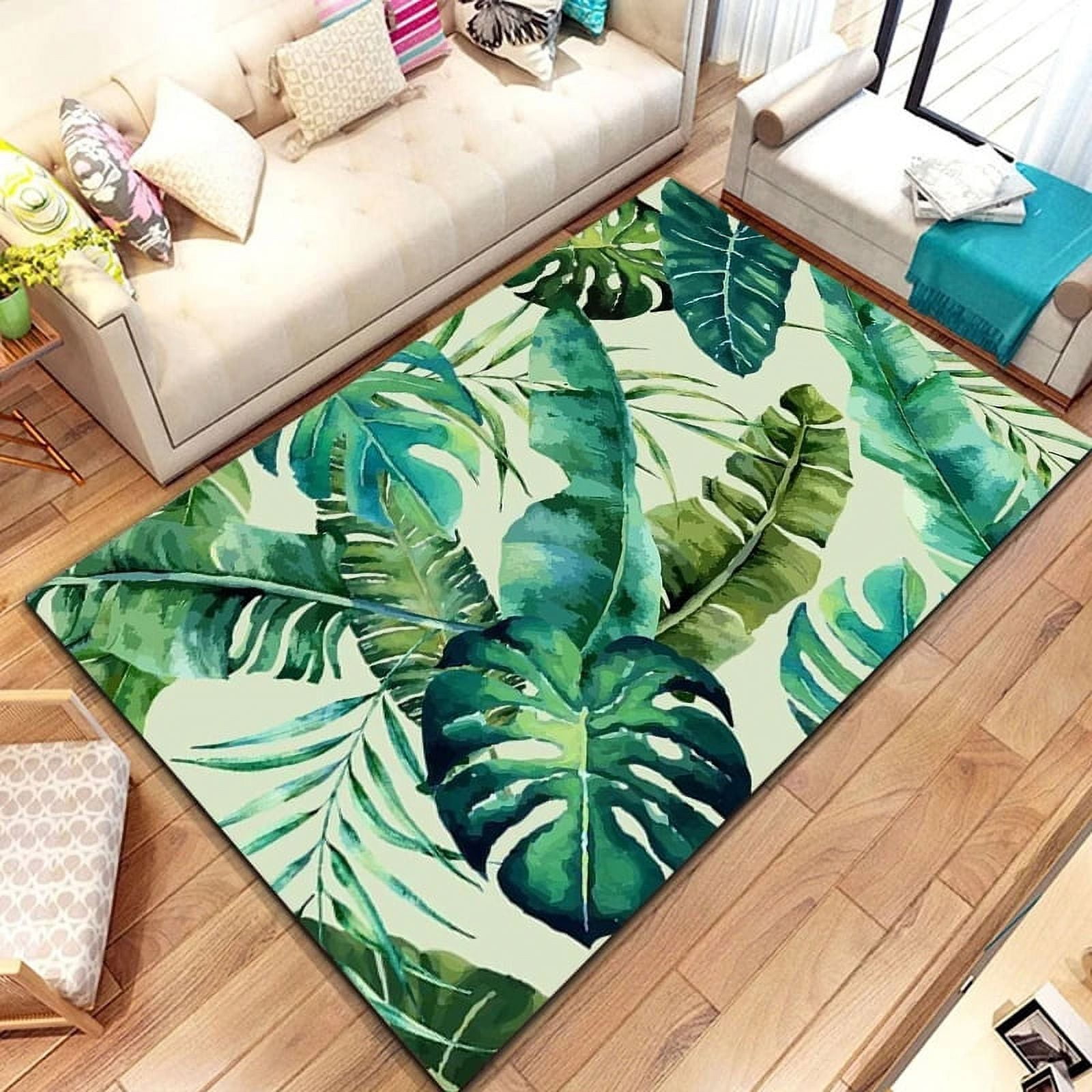 Large Carpet Tropical Leaf Pattern Rug for Bedroom Living Room Green ...