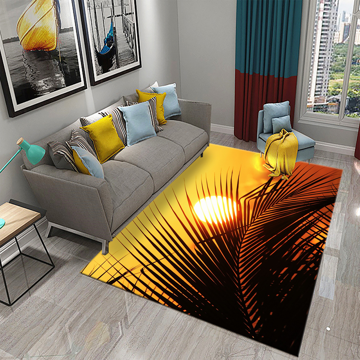 Large Carpet Tropical plant palm leaf sunset coconut tree carpet ...