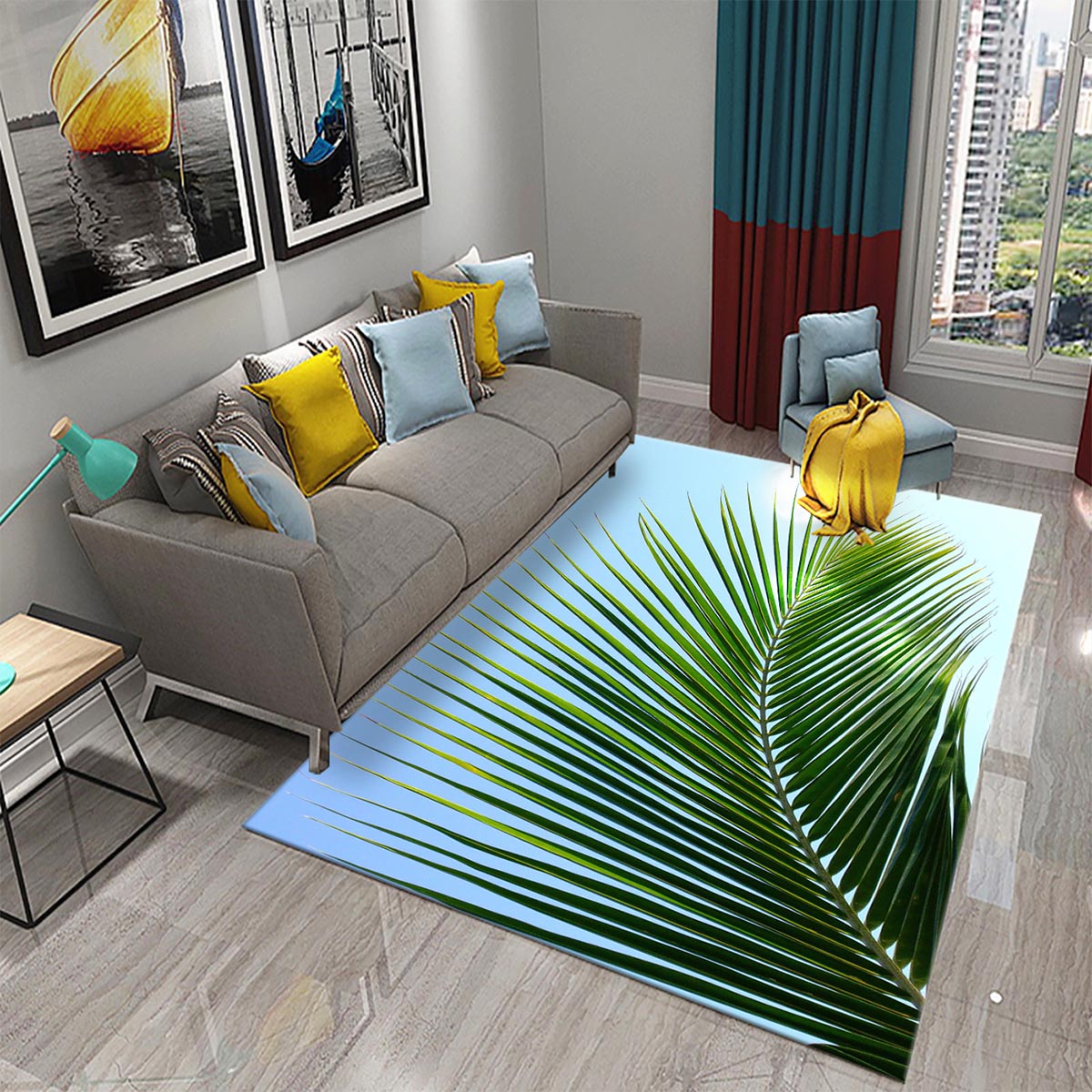 Large Carpet Tropical plant palm leaf sunset coconut tree carpet ...
