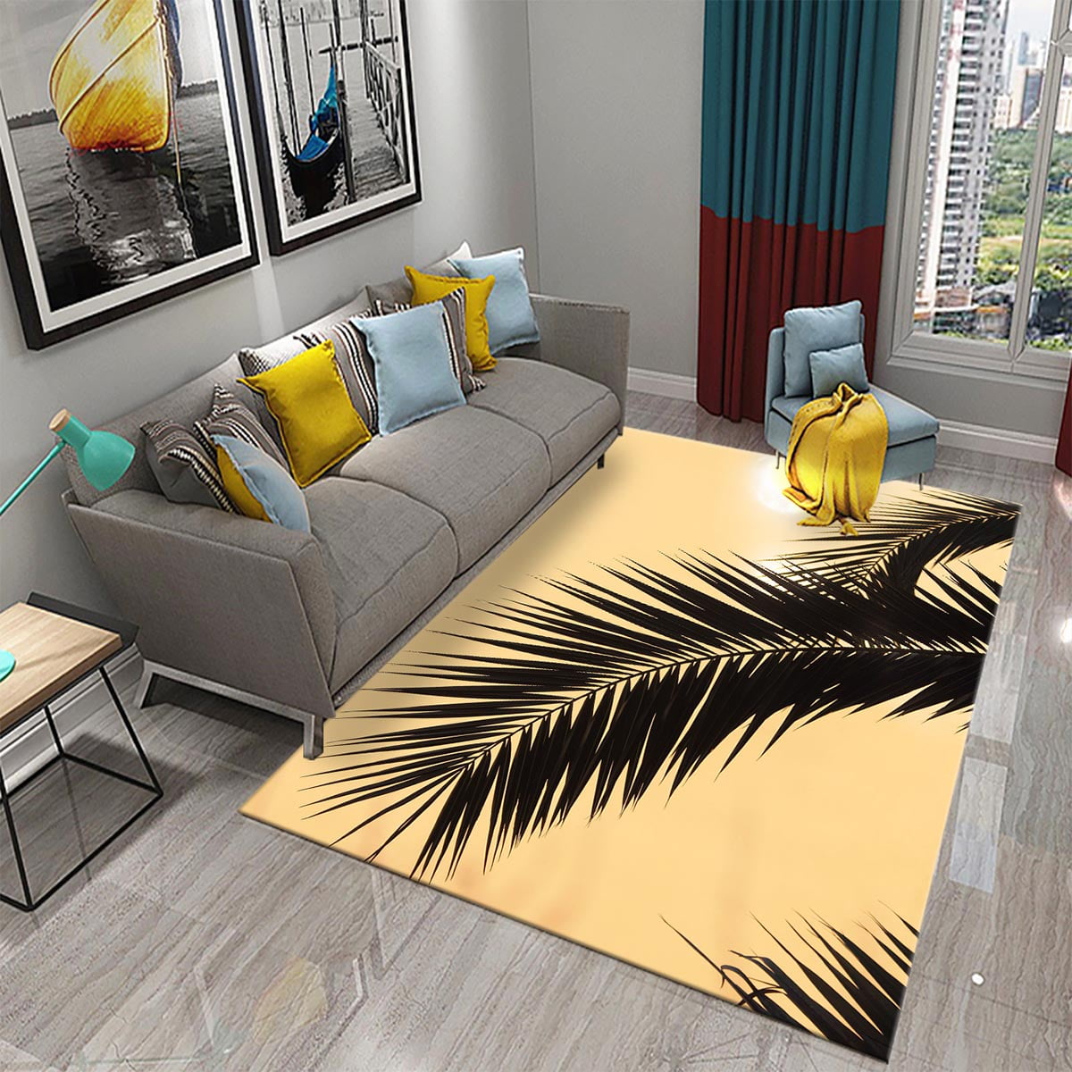 Large Carpet Tropical plant palm leaf sunset coconut tree carpet ...