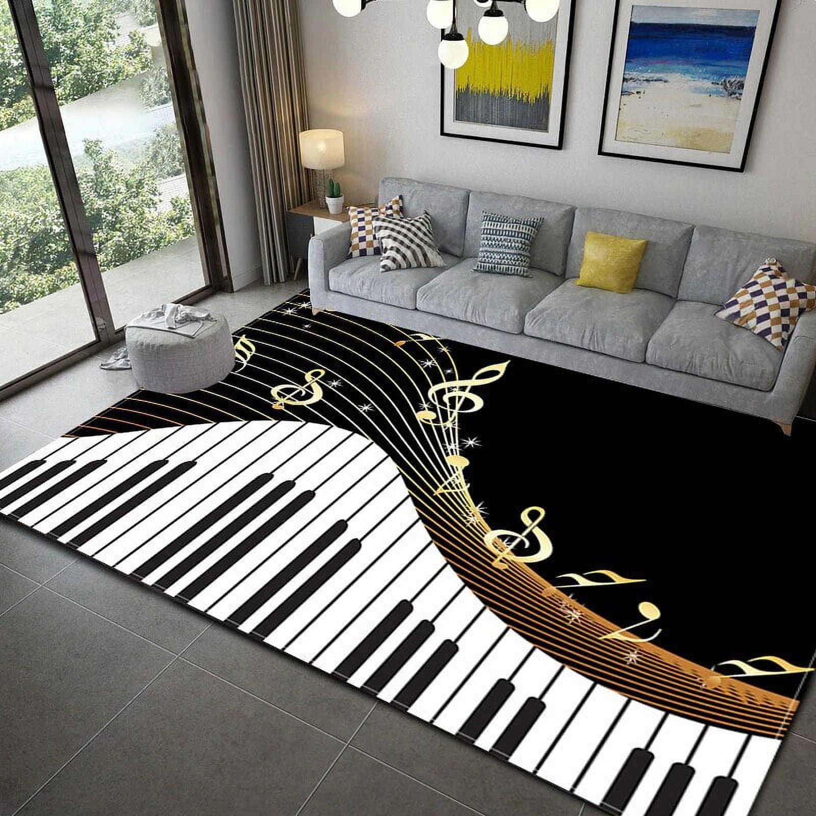 Large Carpet Vintage Music Note Area Carpet Black Throw Rug Non-Slip ...