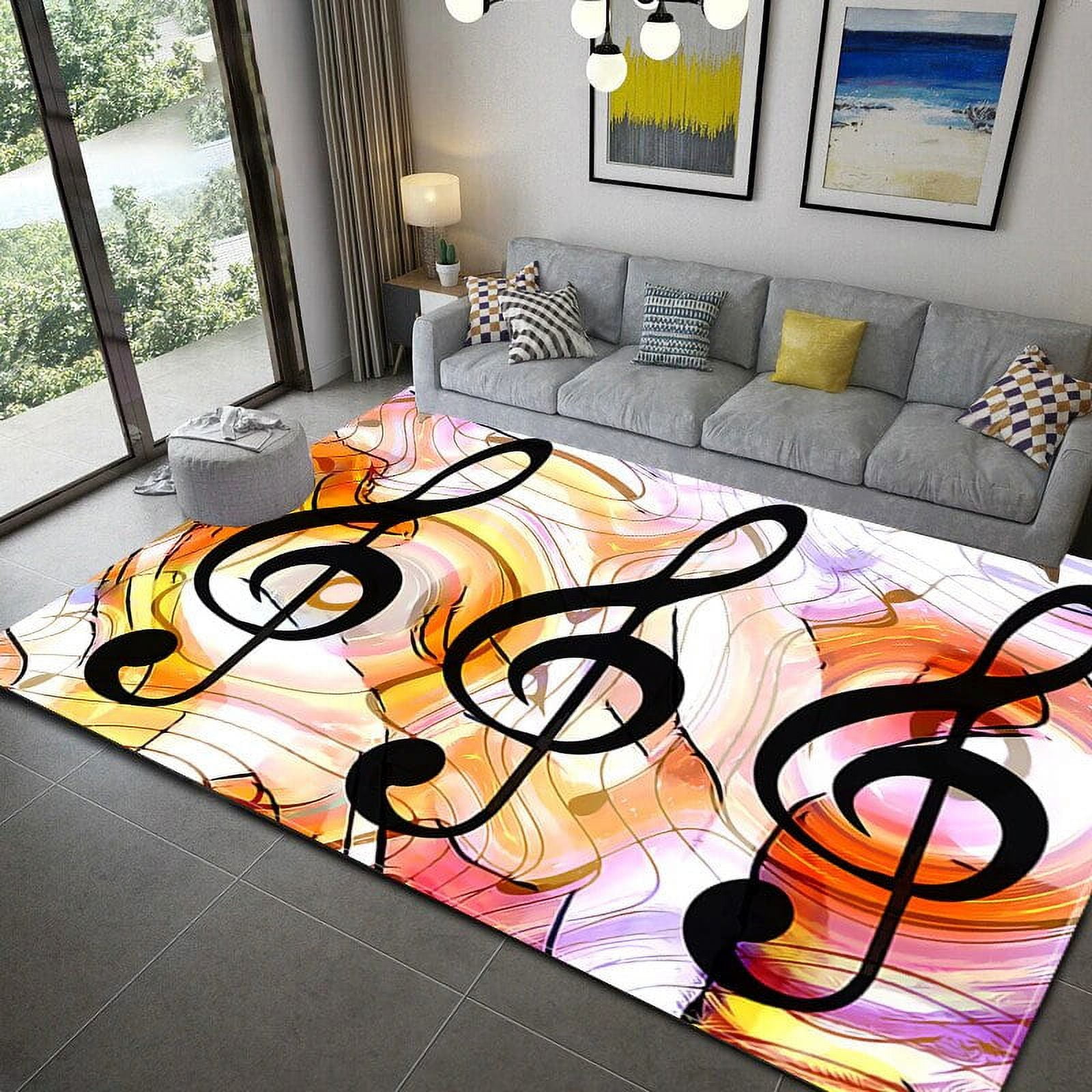 Large Carpet Vintage Music Note Area Carpet Black Throw Rug Non-Slip ...