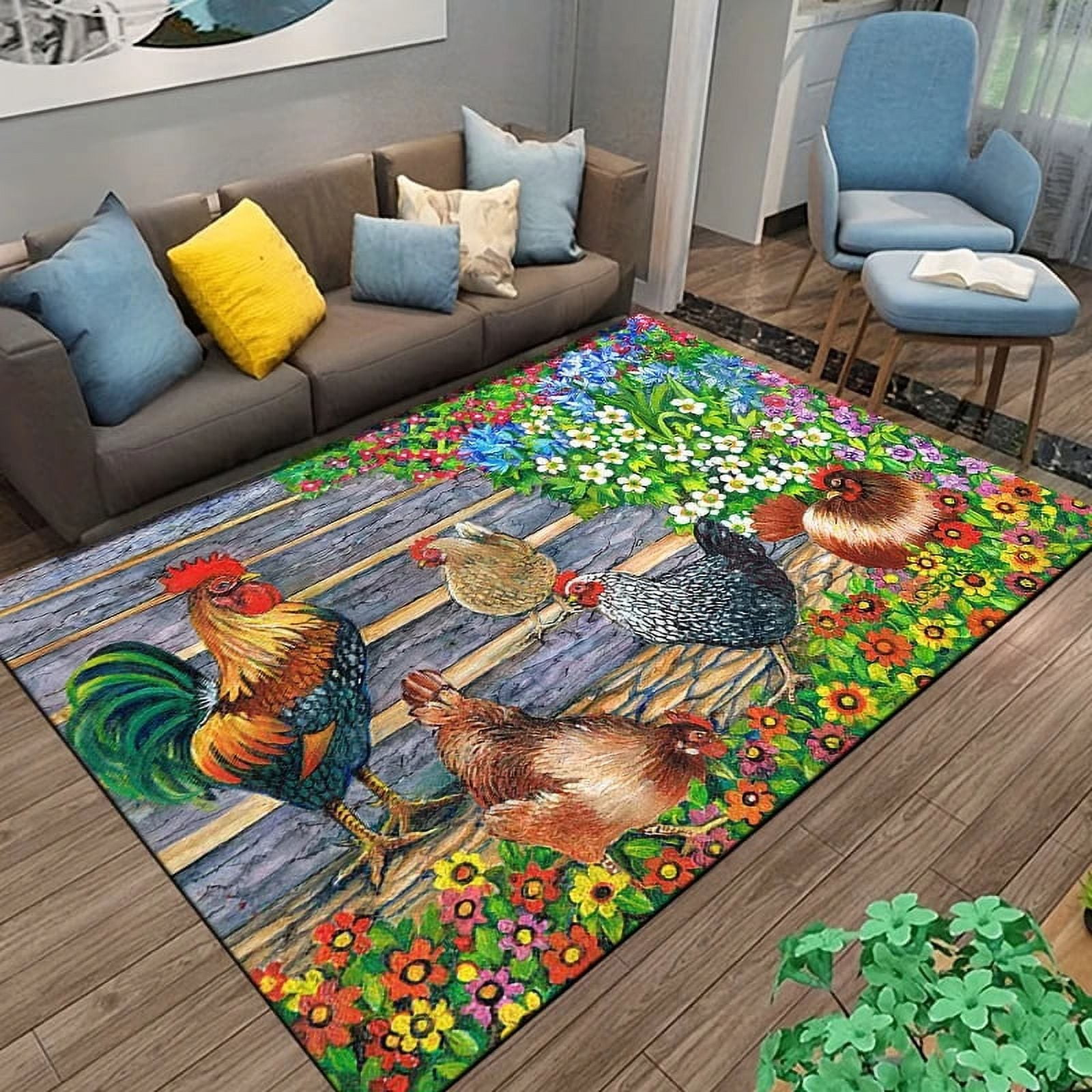 Large Carpet Vintage Rooster and Hen Chicken Area Rug Rug for Living ...
