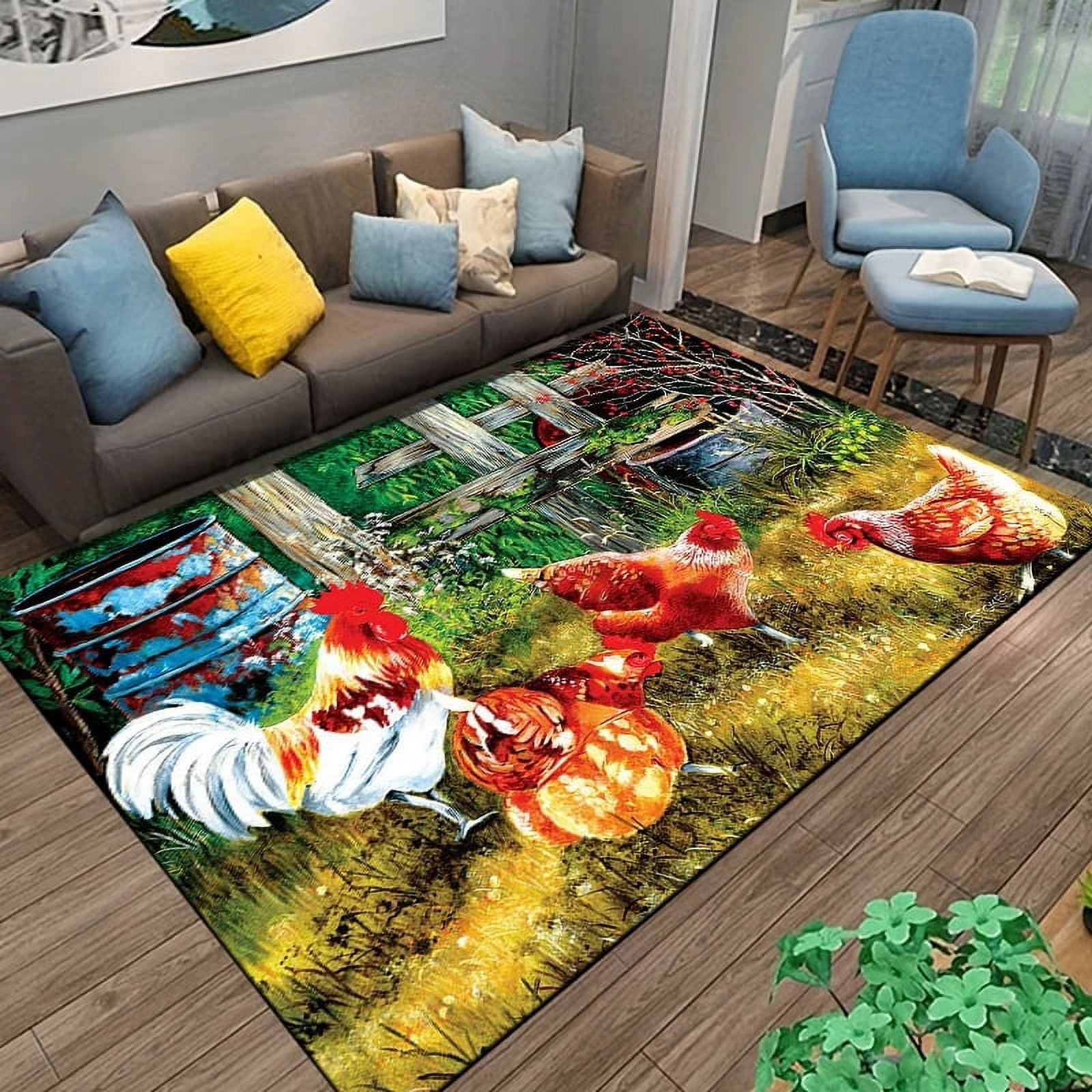 Large Carpet Vintage Rooster and Hen Chicken Area Rug Rug for Living ...