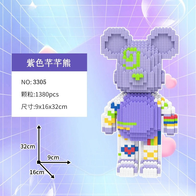 Large Cartoon Fluid Violence Bear Brick Colour Model Building Block DIY ...