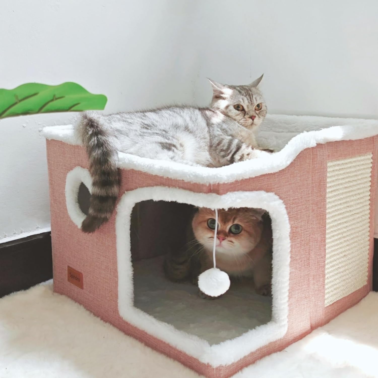 Large Cat Bed for Indoor Cats, Foldable Cat Cave for Pet Cat House Cube ...