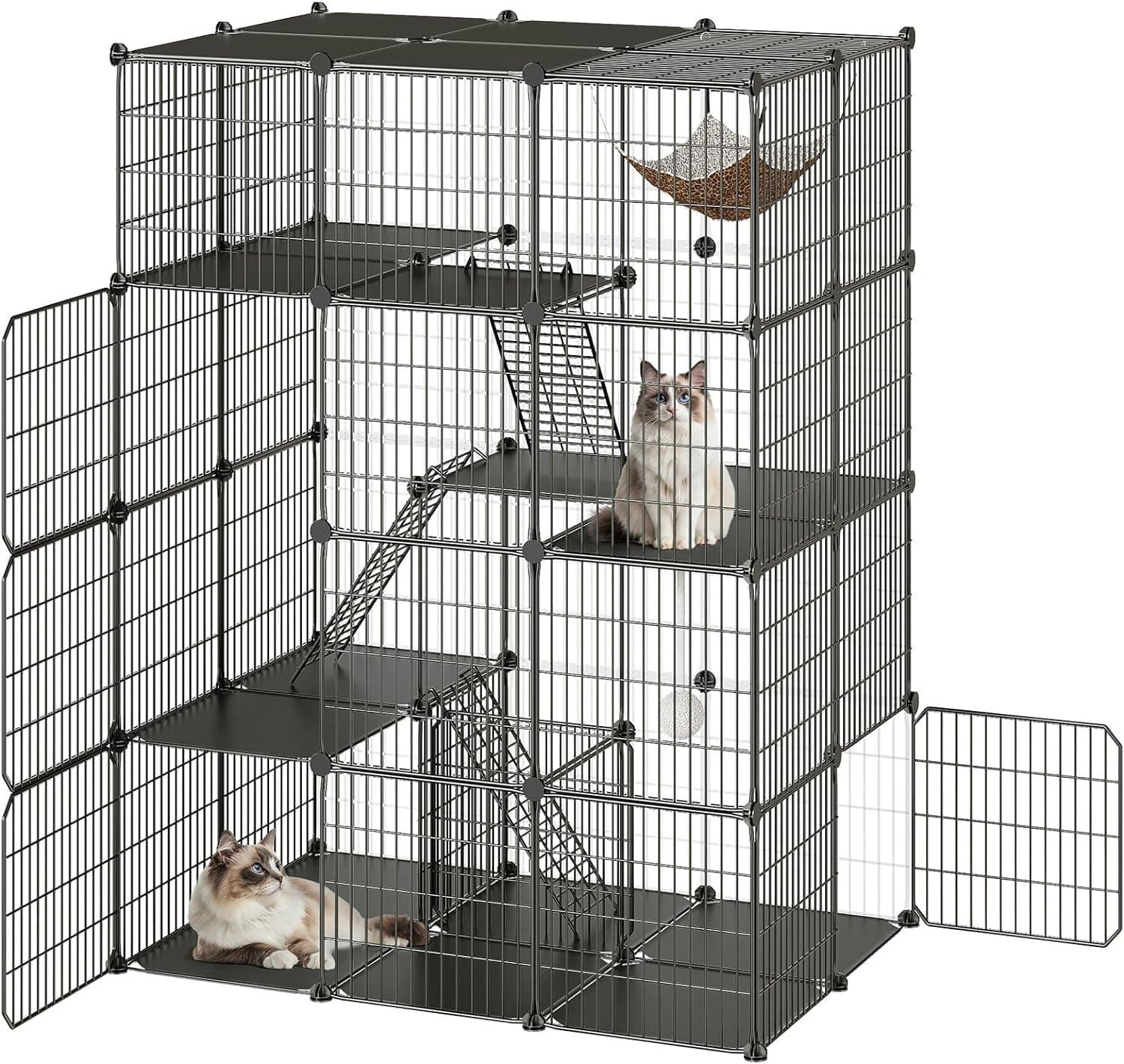 Large Cat Cage, 4-Tier Cat Enclosures Indoor, DIY Cat Kennel Detachable ...