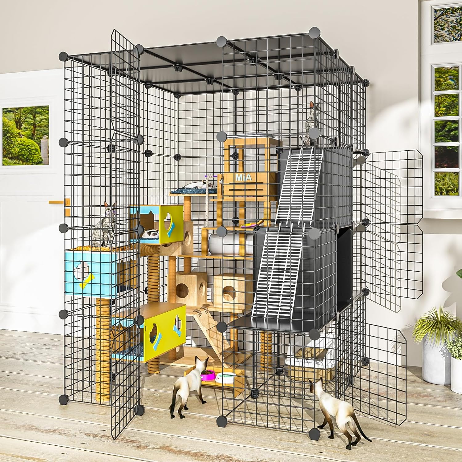 Large Cat Cage Indoor with Storage Cube Catio Outdoor Cat Enclosure ...
