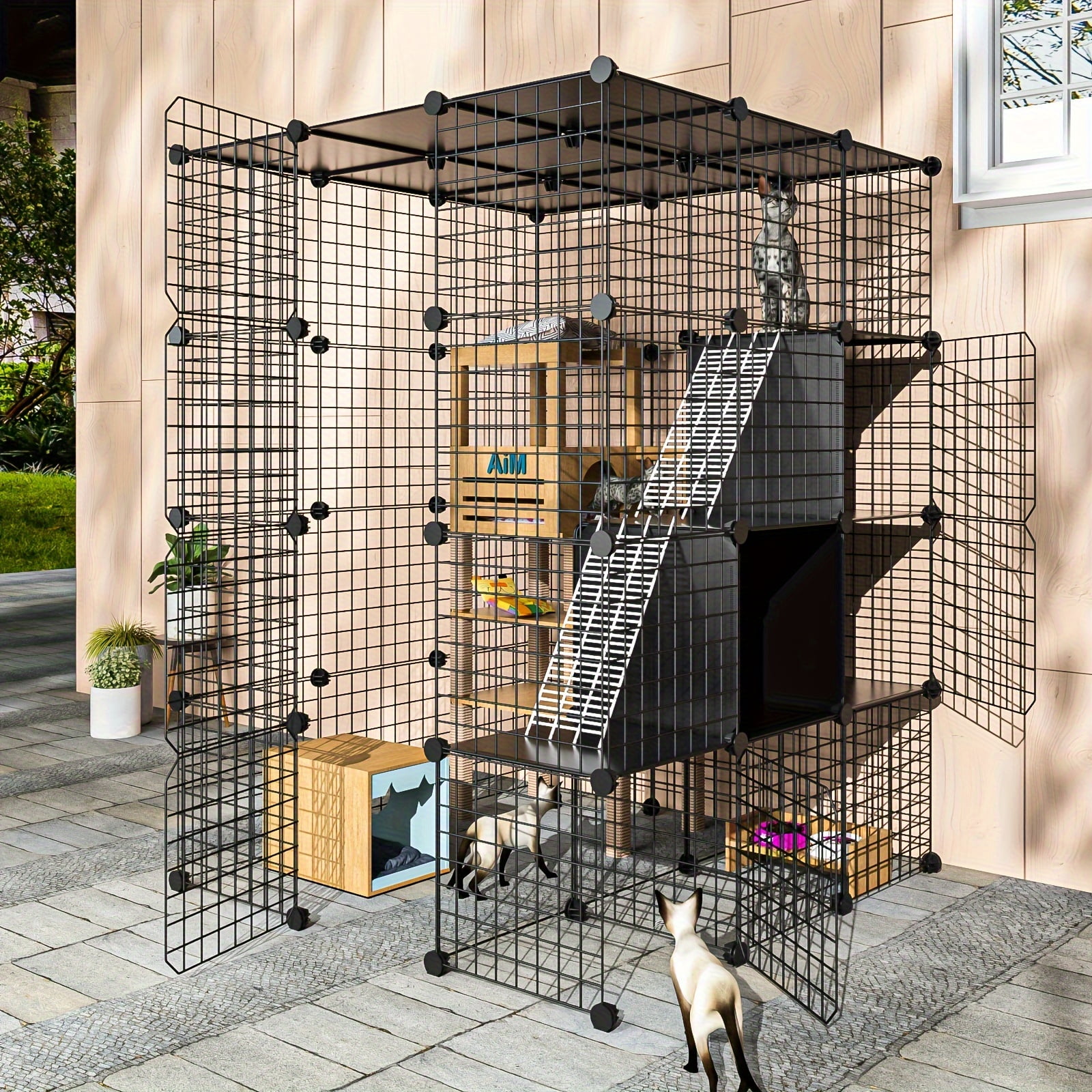 Large Cat Cage Indoor with Storage Cube Catio Outdoor Cat Enclosure ...
