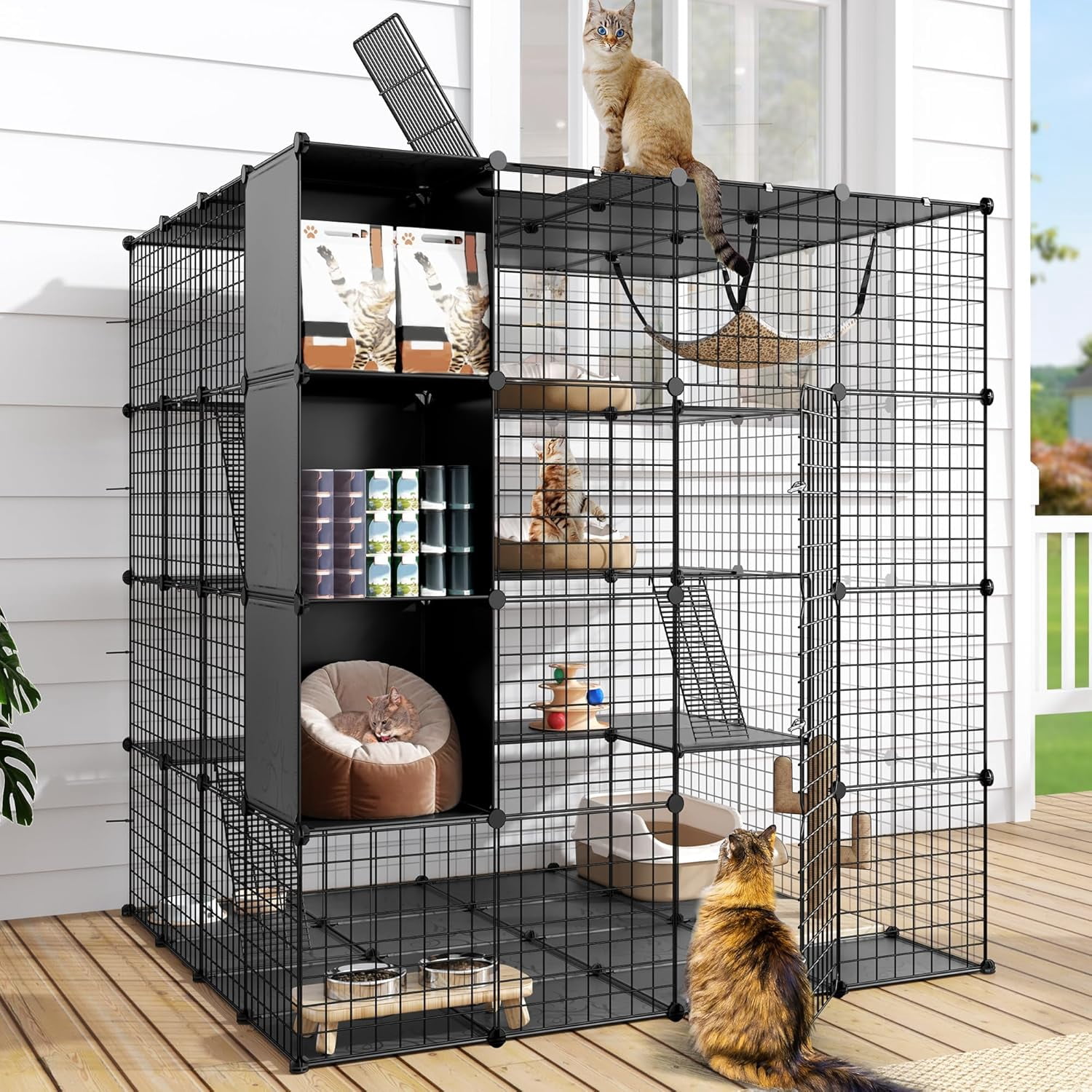 Large Cat Cage with Storage Cube Tiers Indoor Cat Enclosures Metal Cat ...