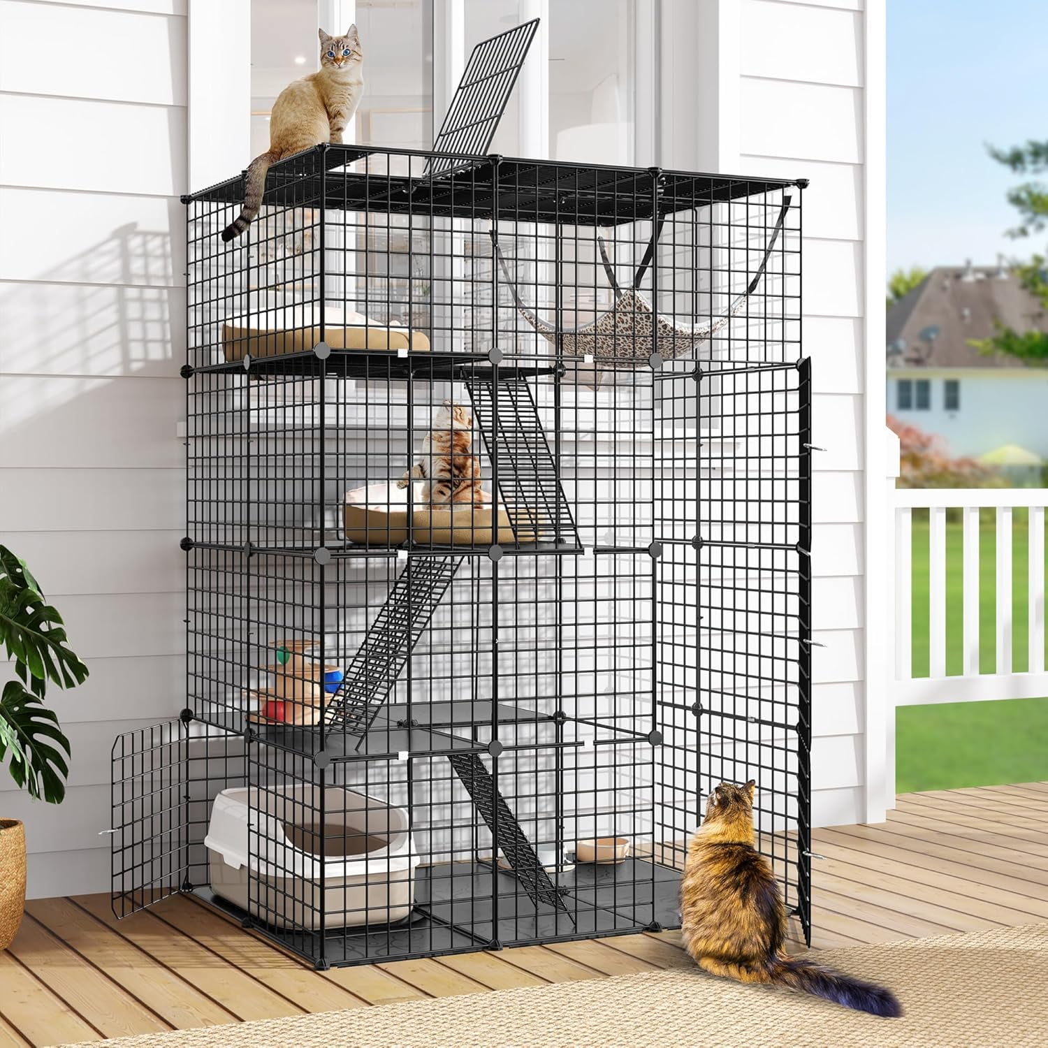 Large Cat Cage with Storage Cube Tiers Indoor Cat Enclosures Metal Cat ...