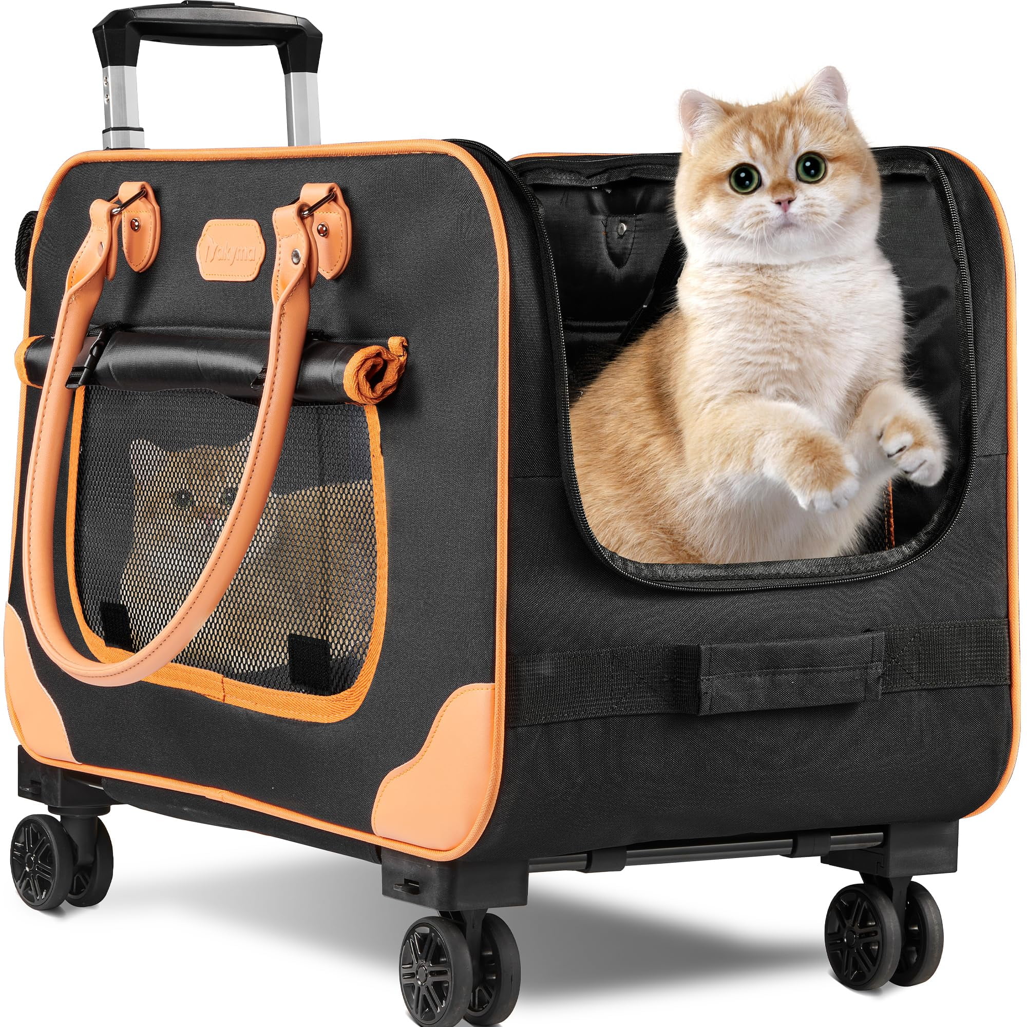 Large Cat Carrier with Wheels, Rolling Cat Carrier, 24.5"x 13.8"x 15.4 ...