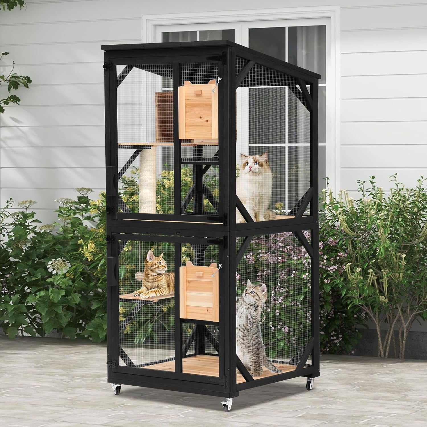 Large Cat Catio, 4 Tiers Outdoor Cats House with Removable Platforms ...