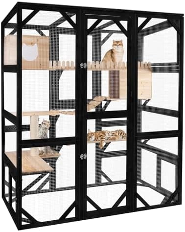 Large Cat Catio Outdoor Window Enclosure 73" Wooden Cat House Attached ...