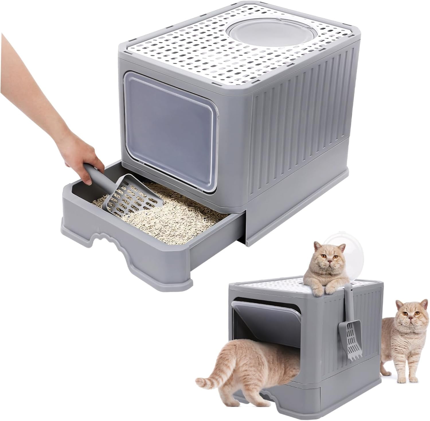 Large Cat Litter Box Enclosed Drawer Type Litter Box 🐾 - Splashing Cat ...