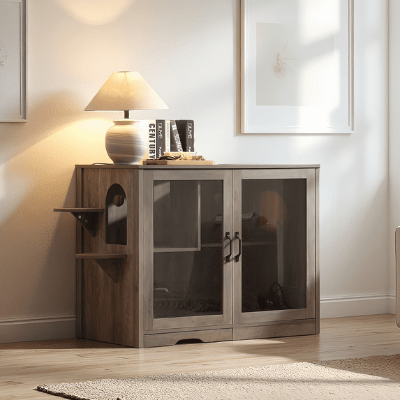 Large Cat Litter Box Enclosure, Hidden Cat Litter Box Cabinet with ...