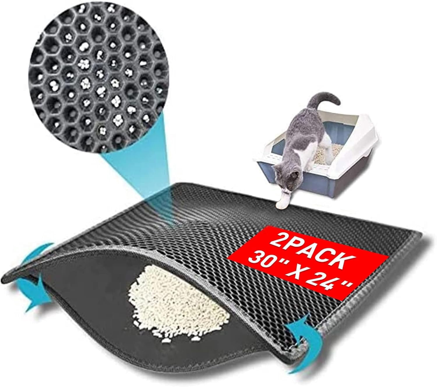 Large Cat Litter Box Mat: Easy Clean Kitty Litter Trapping Mat for ...