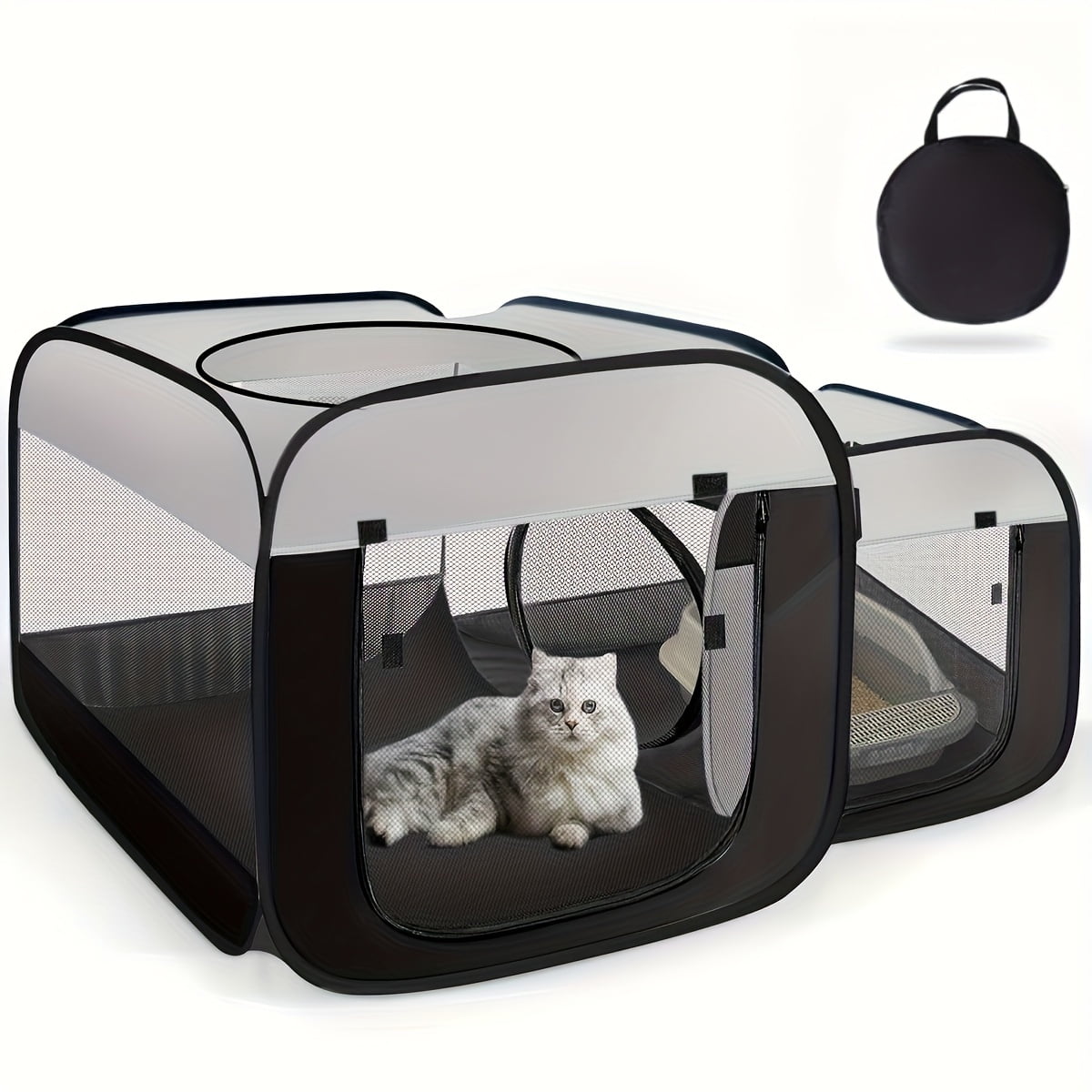 Large Cat Playpen - Heavy-Duty Polyester w/ Separate Zones - Indoor ...