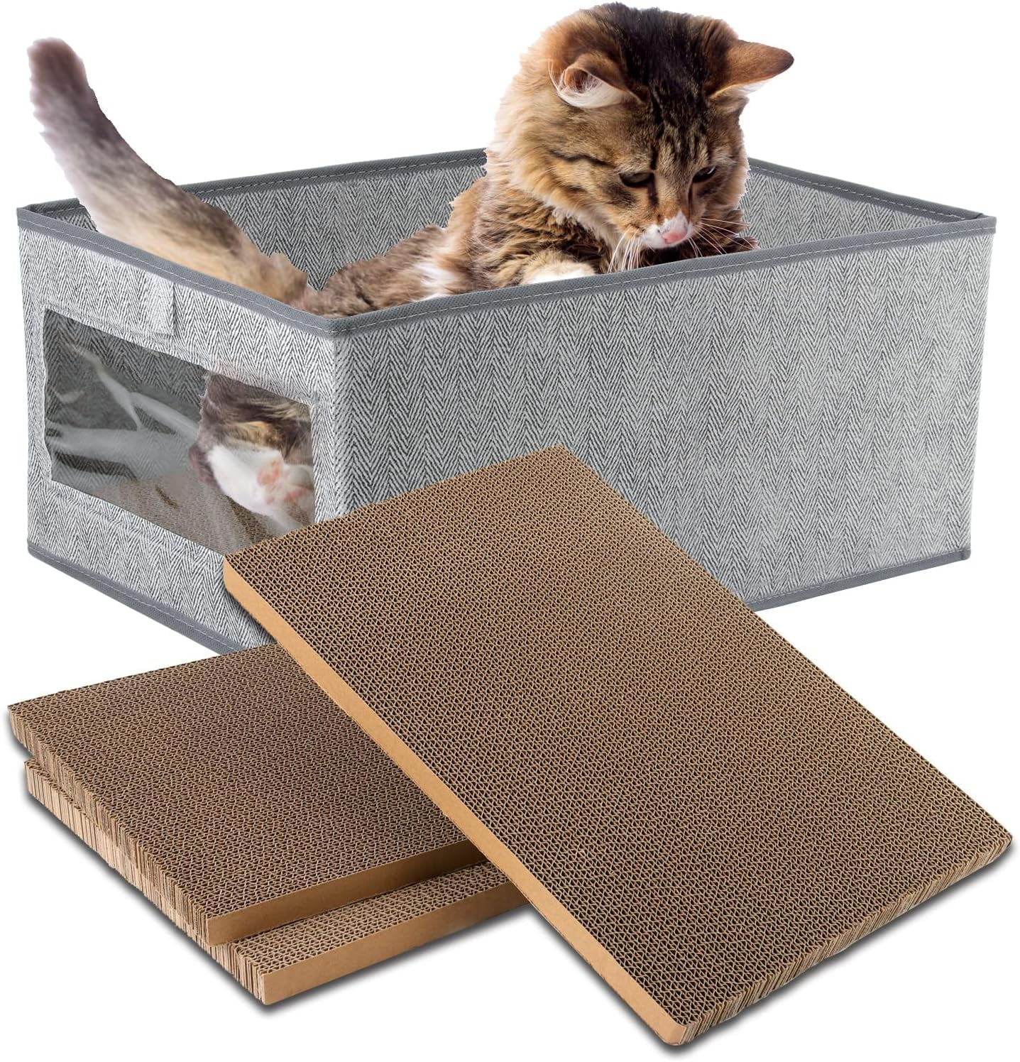 Large Cat Scratching Pads, 3pcs Cat Scratcher Cardboard with a Box ...