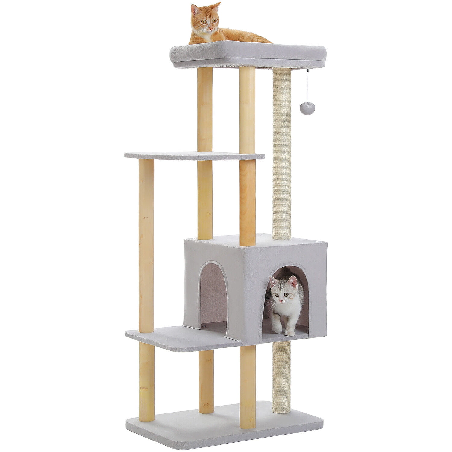 Large Cat Tree, 53 Inches Modern Wooden Cat Tower for Indoor Cats ...