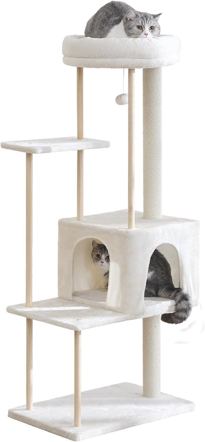 Large Cat Tree, 56 Inches Wooden Cat Tower with Condo, Large Perches ...