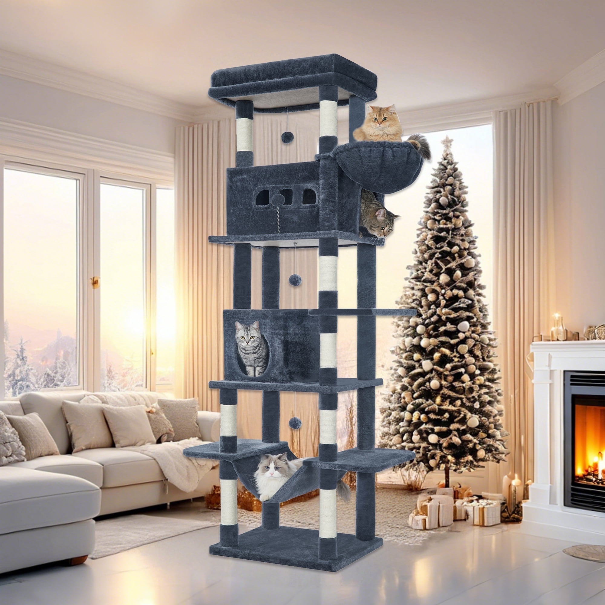 Large Cat Tree Tower with Large Top Perch， Washable Cushion, Suitable ...