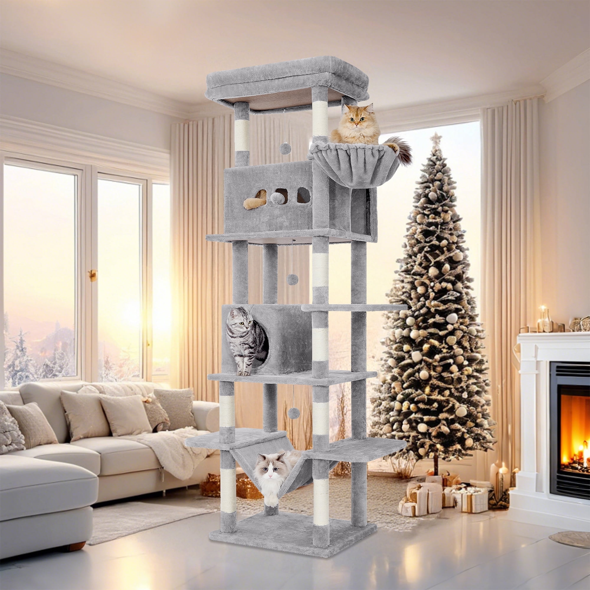 Large Cat Tree Tower with Large Top Perch, Washable Cushion, Suitable ...