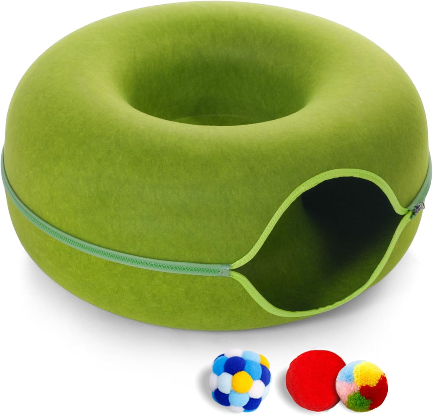 Large Cat Tunnel Bed for Indoor Cats with 3 Toys, Scratch Resistant ...
