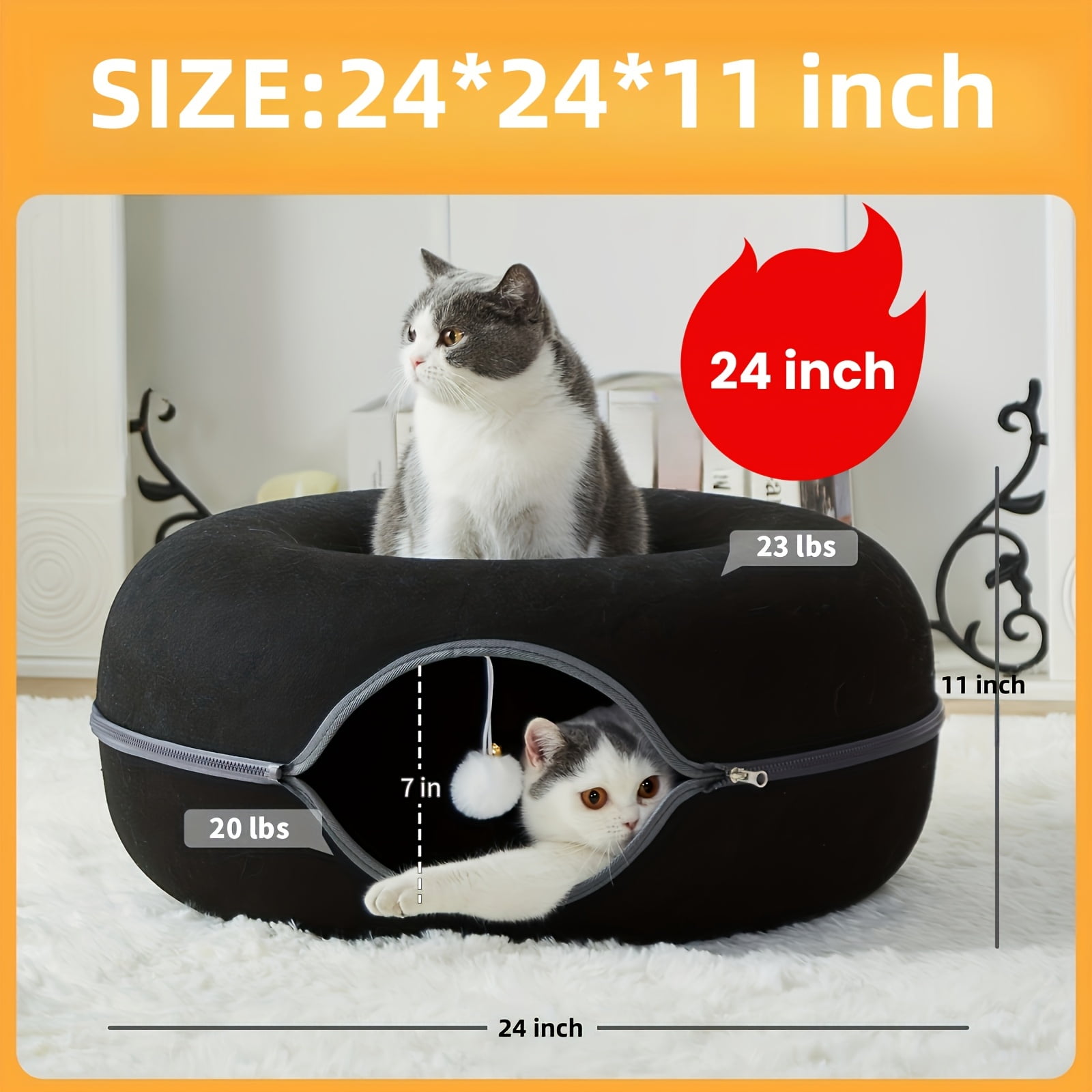 Large Cat Tunnel Bed for Multiple & Large Indoor Cats - Detachable ...