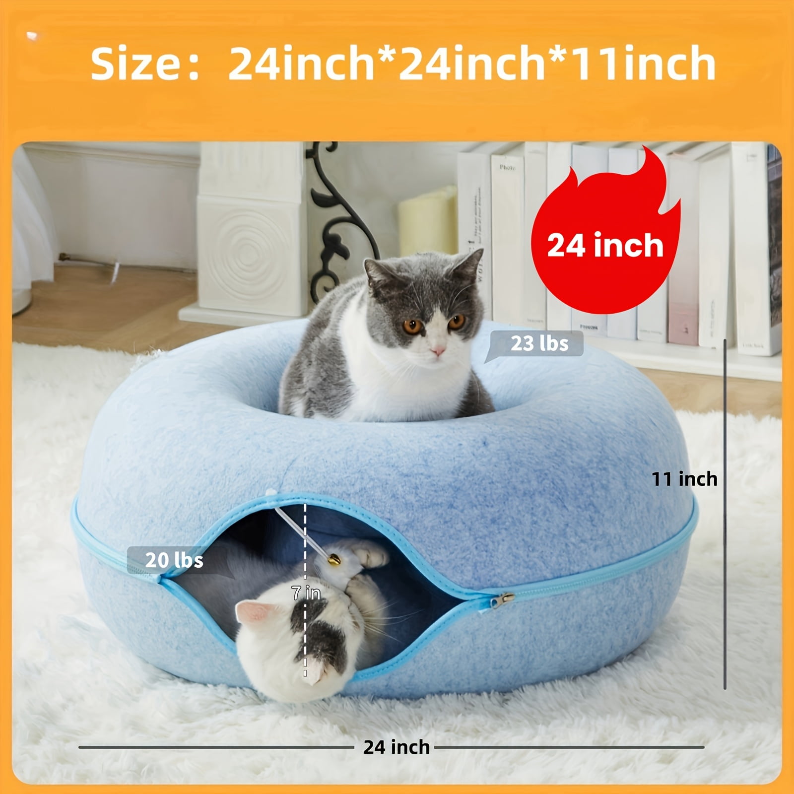 Large Cat Tunnel Bed for Multiple & Large Indoor Cats - Detachable ...