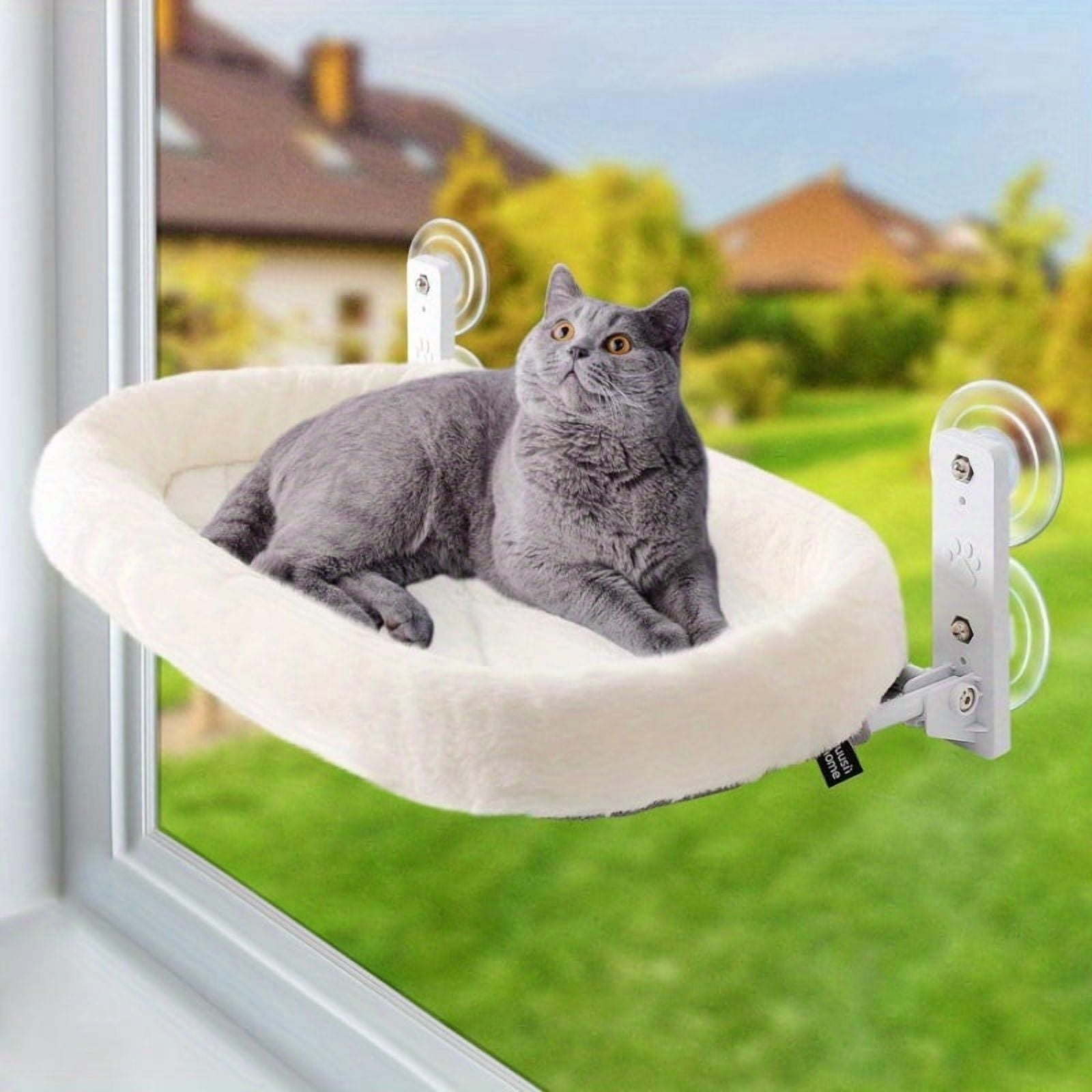 Large Cat Window Habitat - 40LBS Capacity Steel Frame, Padded Cordless ...