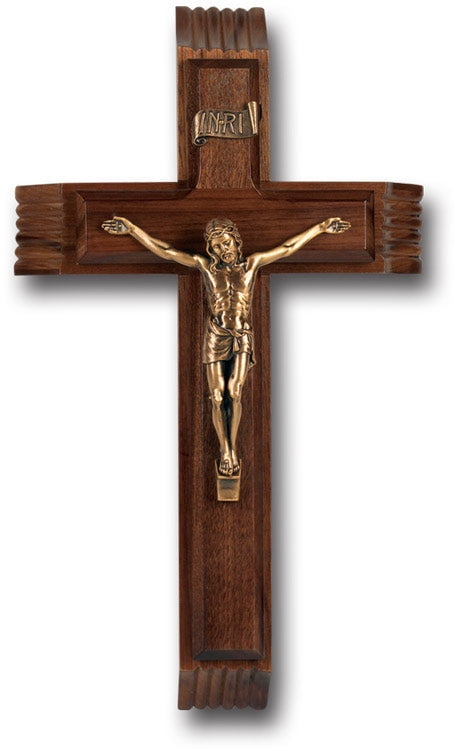 Large Catholic Walnut Wood Sick Call Crucifix, 12" - Walmart.com
