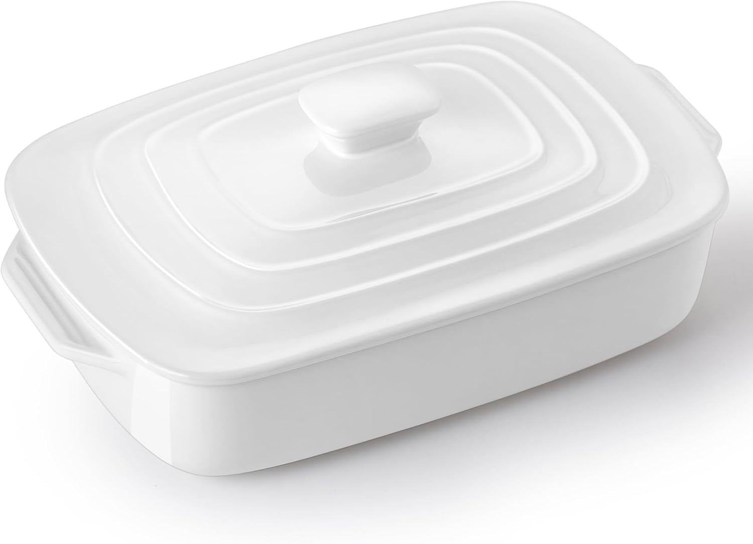 Large Ceramic Casserole Dish with Lid, 4.0 Quart Covered Rectangular ...
